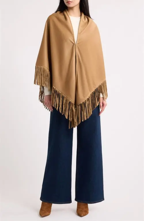 La Fiorentina Fringe Trim Cashmere Wrap - Camel