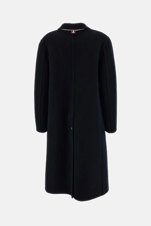 Thom Browne Low Break Patch Pocket Bell Sleeve Overcoat In Boiled Wool