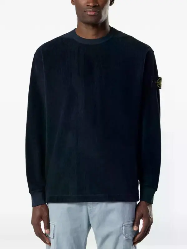 Stone Island 6100030 Jersey Corduroy Comfort-fit Crewneck Sweatshirt With Shoulder Inserts - Blue