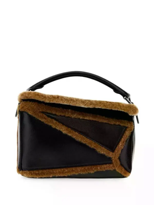 Loewe Small Puzzle Shearling-trim Tote Bag