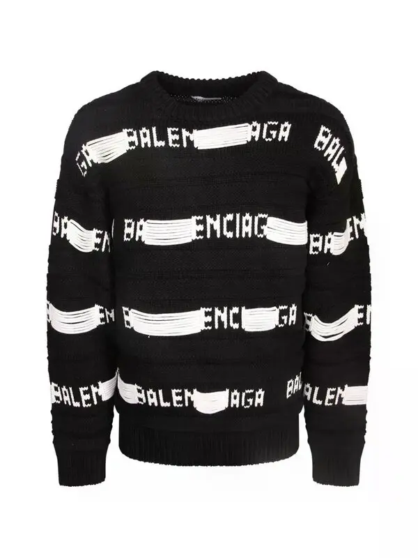 BALENCIAGA Logo-intarsia Distressed-effect Sweater