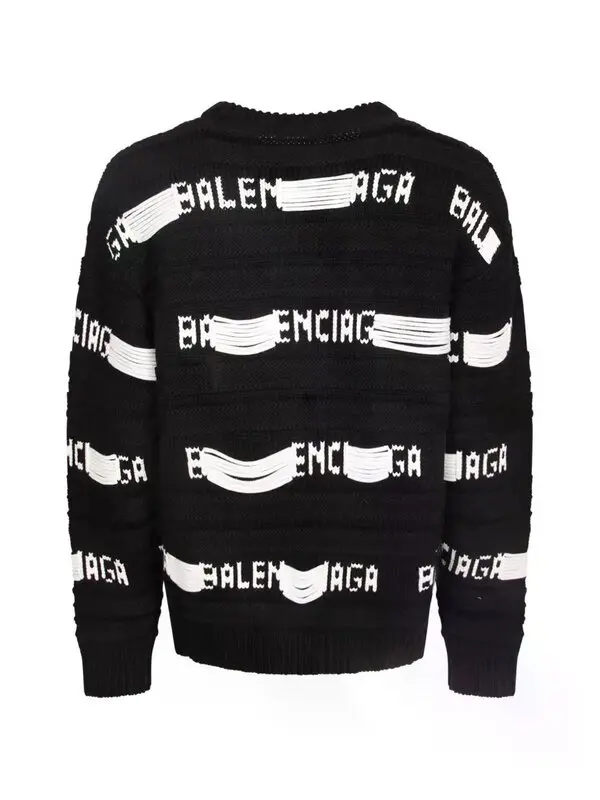 BALENCIAGA Logo-intarsia Distressed-effect Sweater