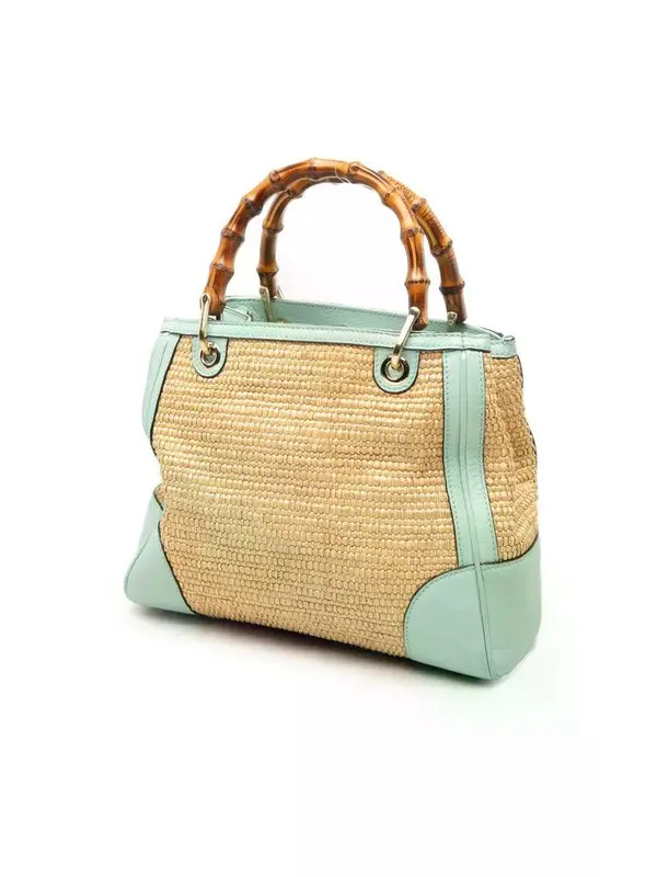 Gucci 2000-2015 Small Raffia Bamboo Shopper Satchel