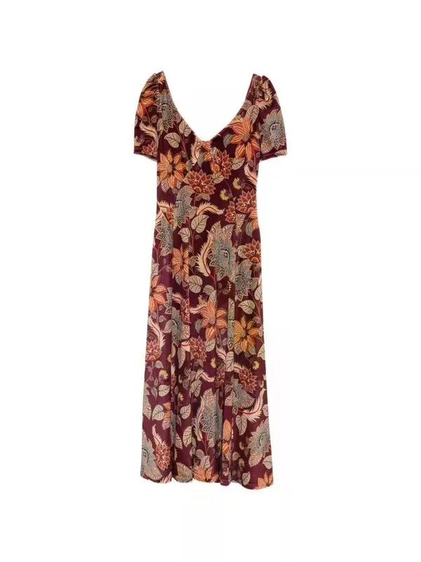 Farm Rio Delhi Floral-print Velvet Midi Dress - Red