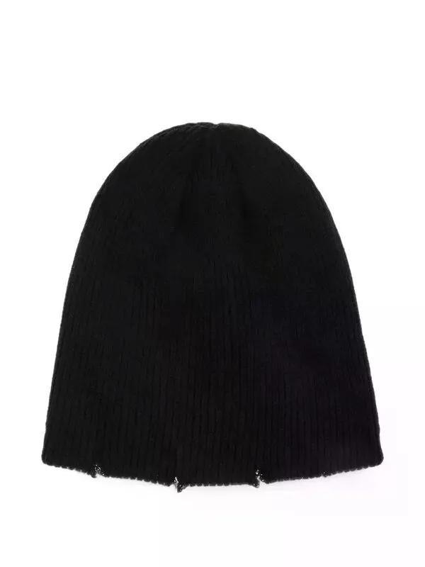 NATASHA ZINKO Distressed Knit Beanie Hat