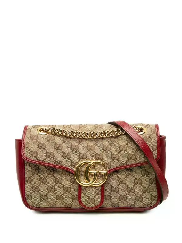 Gucci 2016-2026 Medium Gg Marmont Matelasse Diagonal Gg Canvas And Leather Shoulder Bag