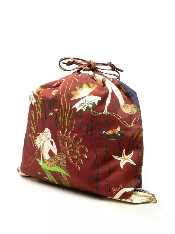 Loewe 2020 Paula Ibiza Canvas Mermaid Print Drawstring Pouch - Blue