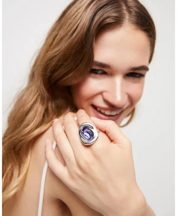 UNODE50 Sterling -plated Ring With Purple Crystal