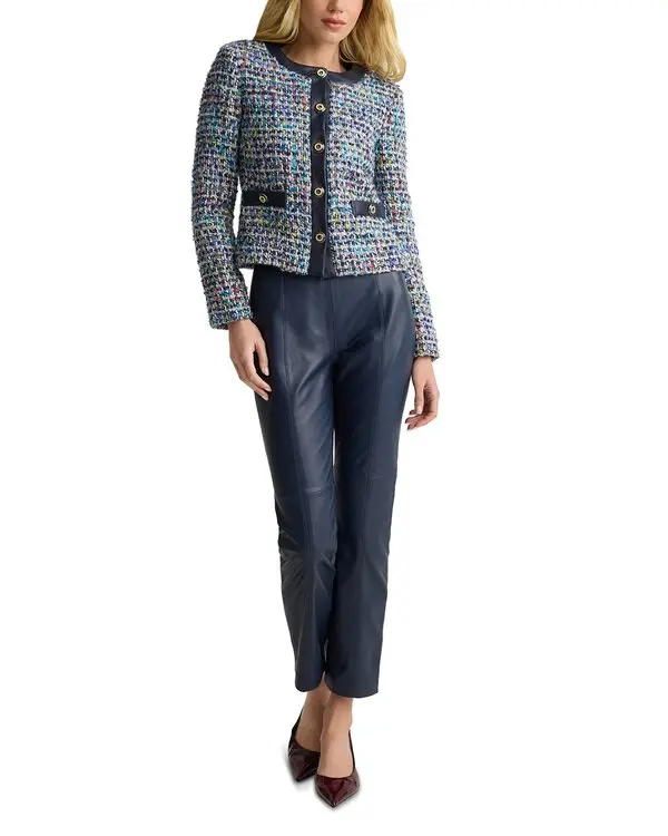 St. John Leather Trim Tweed Jacket