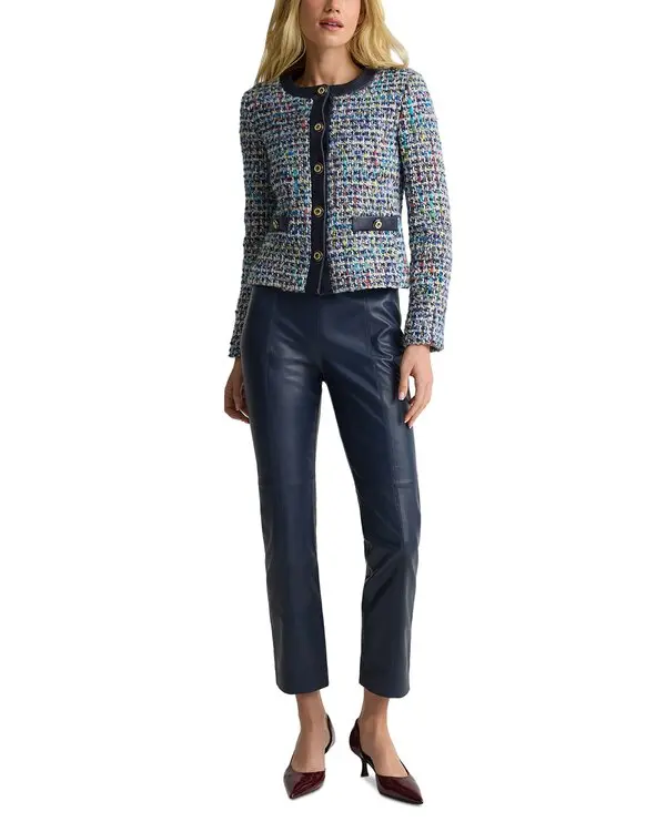 St. John Leather Trim Tweed Jacket
