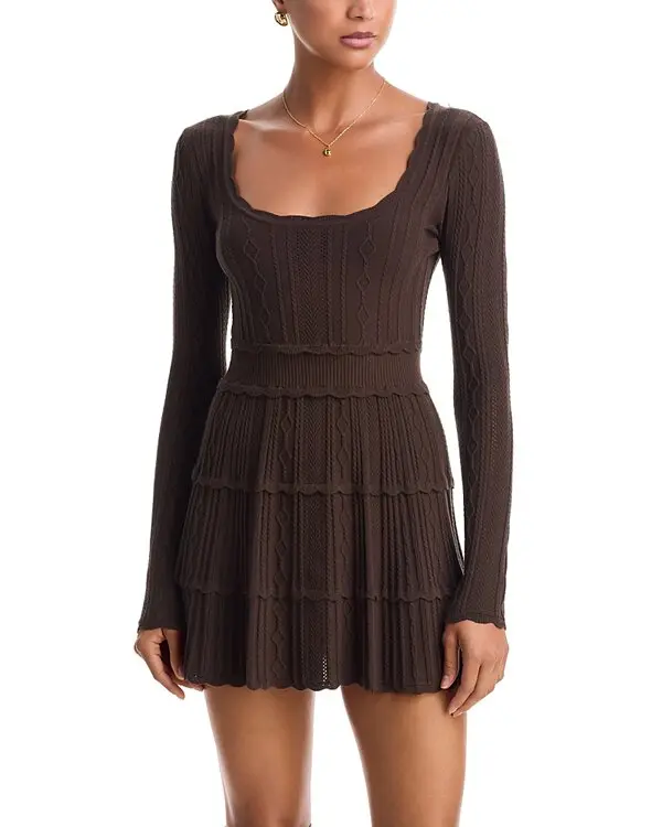 LoveShackFancy Lunelle Knit Mini Dress - Campfire Cocoa