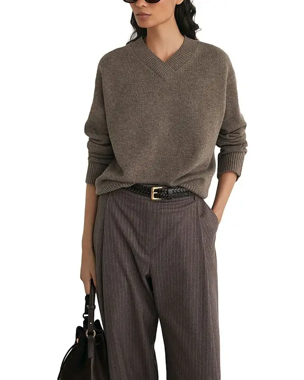 REISS Mari Wool & Cashmere V Neck Sweater - Dark Neutral