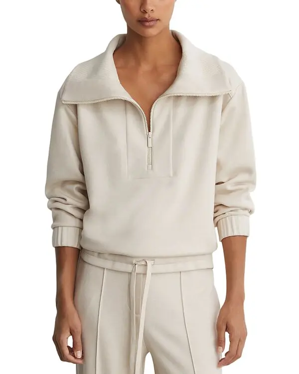 REISS Layla Funnel Neck Half Zip Sweatshirt - Ivory