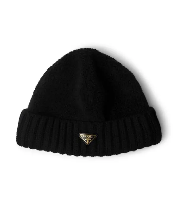 Prada Fleece And Wool Beanie - Black