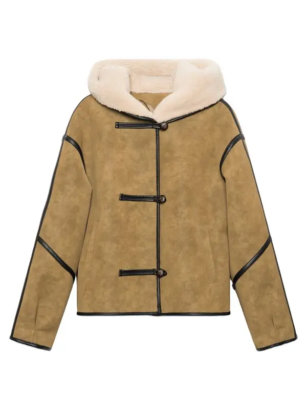 STAND STUDIO Hooded Toggle Jacket With Contrast Faux Leather And Pockets
