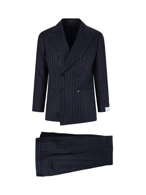 Caruso Double-breasted Pinstripe Suit - Blue