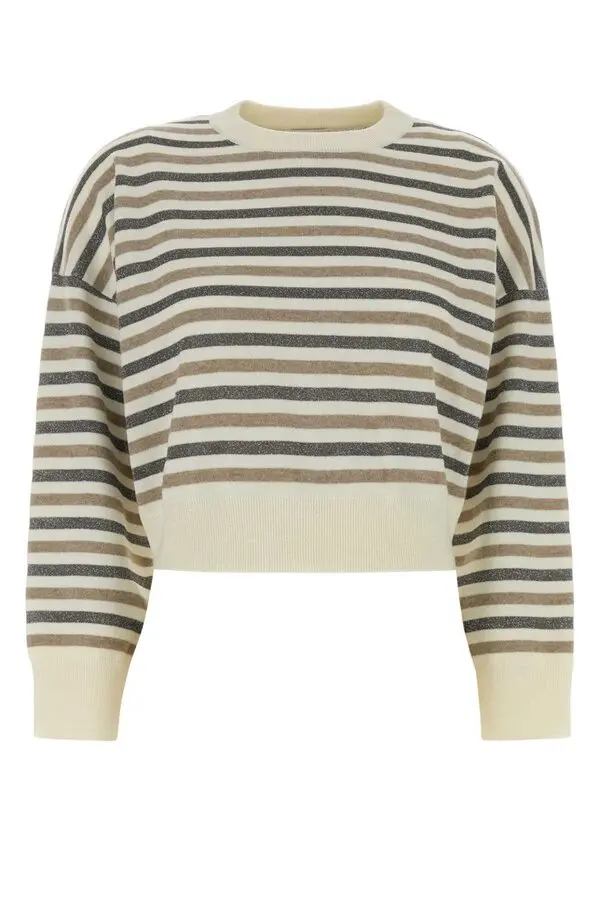 Brunello Cucinelli Embroidered Virgin Wool & Cashmere Sweater - Stripped
