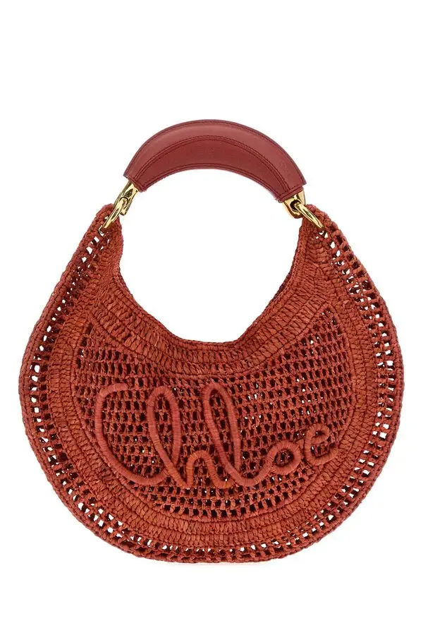 Chloé Chic Mini Raffia Banana Crossbody Bag With Golden Hardware