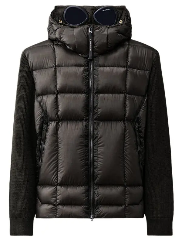 C.P. COMPANY Adjustable Detachable Goggle Hood Wool Knit Zip Sweater With Side Zip Pockets