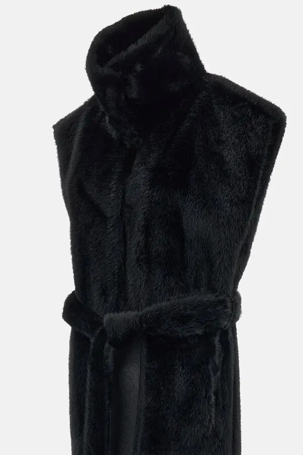 STAND STUDIO Oaklynn Long Faux Fur Vest With Belt - Multicolor