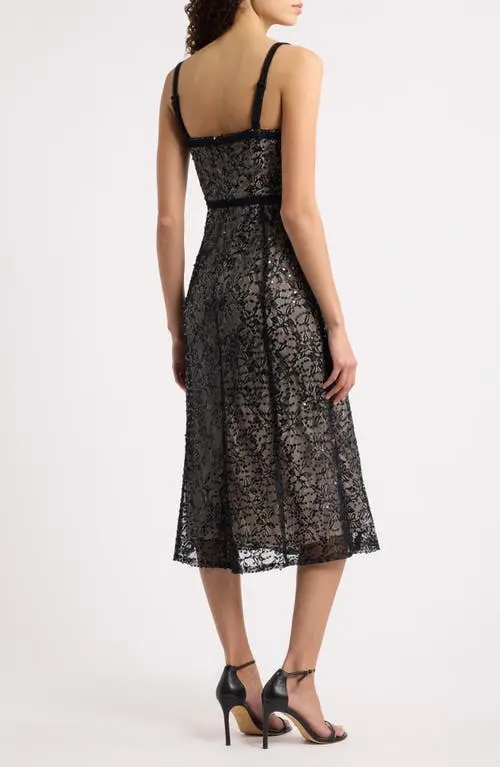 Sam Edelman Sequin & Lace Seam Detail Midi Dress