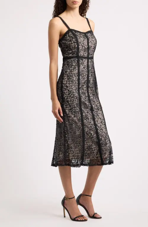 Sam Edelman Sequin & Lace Seam Detail Midi Dress