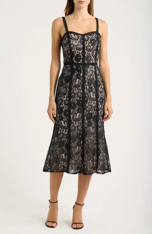 Sam Edelman Sequin & Lace Seam Detail Midi Dress