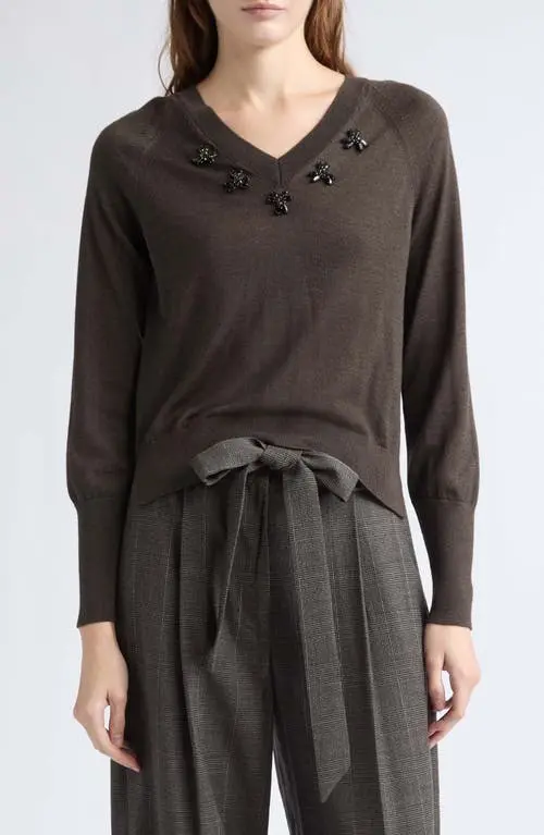 Simone Rocha Embellished V-neck Sweater - Moss/jet