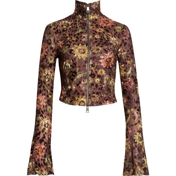SIEDRÉS Jun Stretch Velvet Devoré Crop Zip Jacket