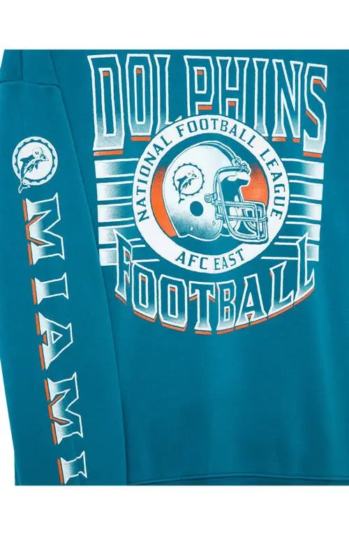 Junk Food Miami Dolphins Oversize Striped Rib Fleece Crewneck Sweatshirt - Teal