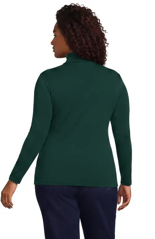 LANDS' END Lightweight Jersey Long Sleeve Turtleneck - Pine