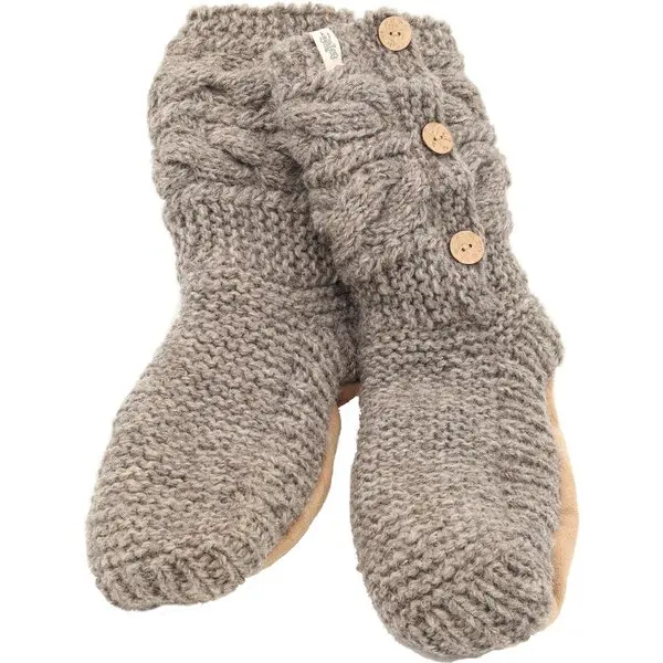 NIRVANNA DESIGNS Hand Knit Slipper Socks With 3 Buttons - Cocoa