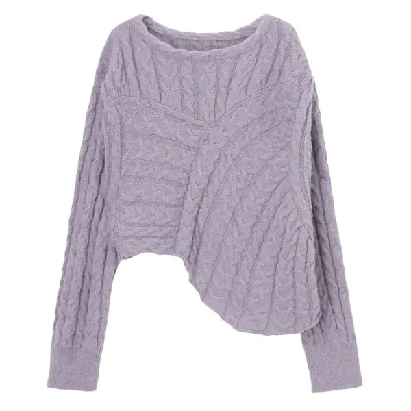 BELSIZE25 Cable Knit Asymmetric Jumper In Lavender - Purple