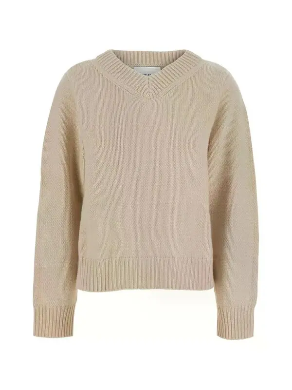 Soft Goat V-neck Ribbed Sweater - Neutrals