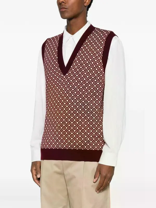 Drole De Monsieur V-neck Geometric-pattern Sleveeless Sweater