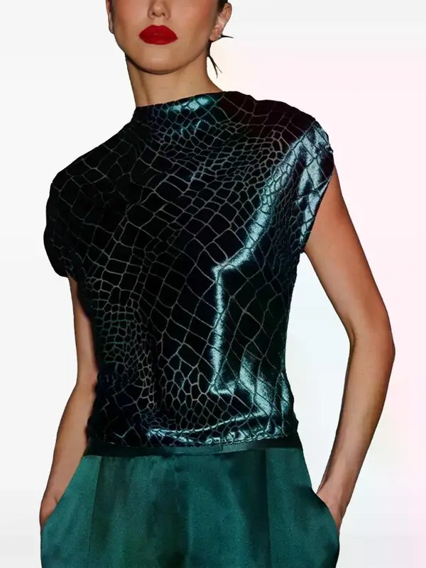 THE SEI Crocodile-effect High-neck Top - Green