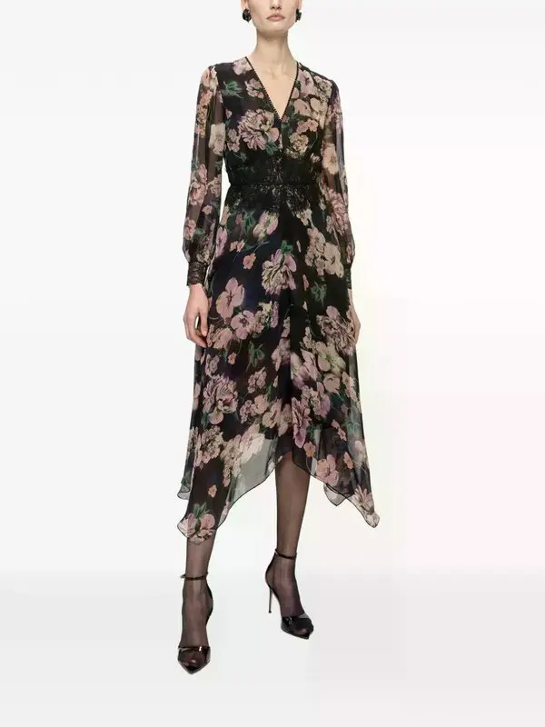 NISSA Lace Insert Chiffon Midi Dress