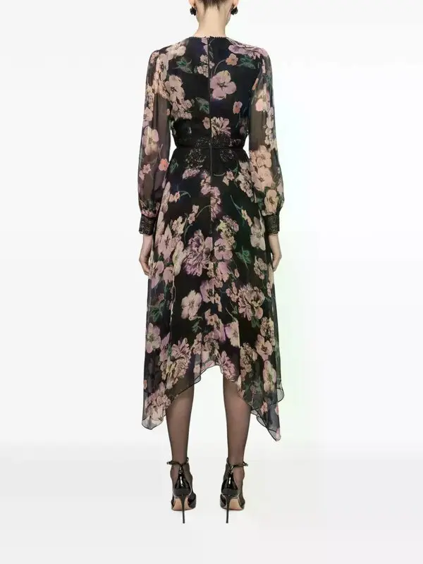 NISSA Lace Insert Chiffon Midi Dress