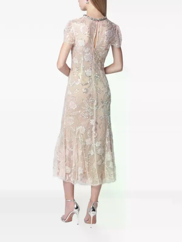 SELF-PORTRAIT Pink Flower Sequin Embellished Midi Dress