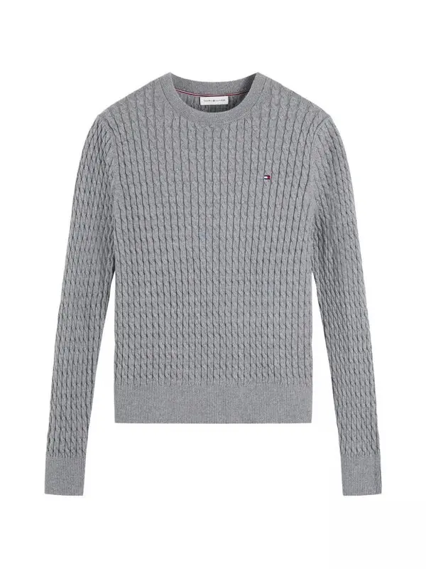 Tommy Hilfiger Cable-knit Logo-patch Sweater - Grey