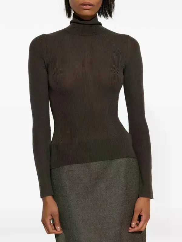 Max Mara Wool Yarn Polo-neck Sweater Mud
