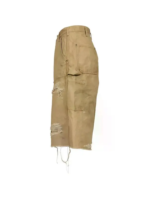 KAMIYA Boro Duck Distressed Duck-canvas Bermuda Shorts
