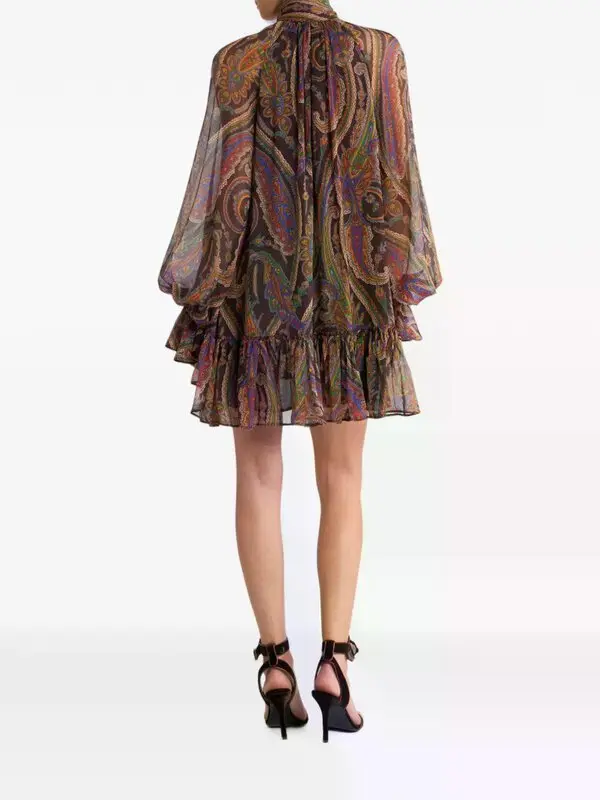 Etro Silk Mini Dress With Ruffles And Paisley Motif