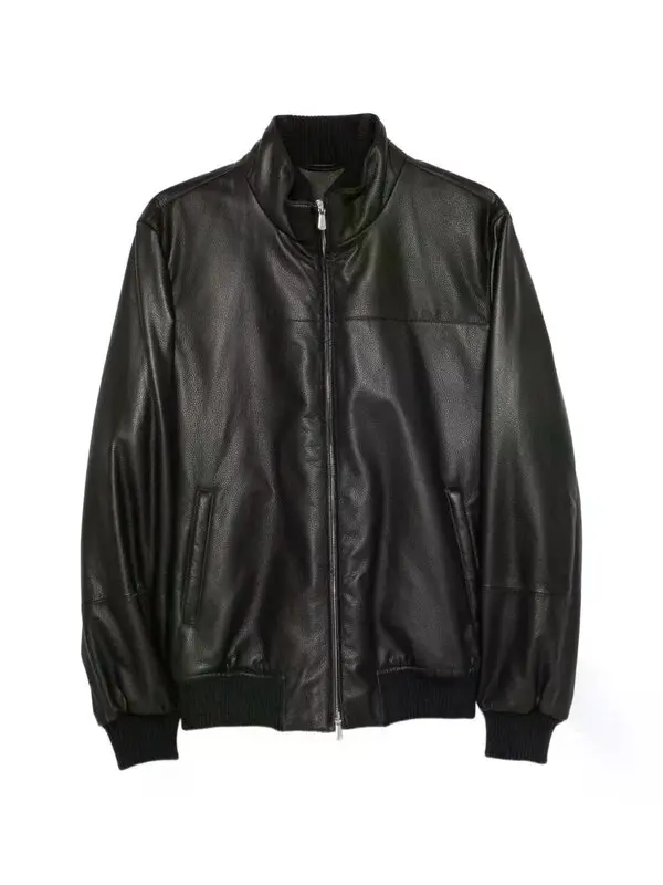 MANDELLI Ribbed-trim Leather Jacket