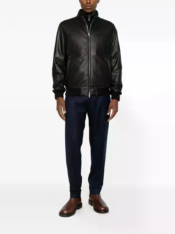 MANDELLI Ribbed-trim Leather Jacket