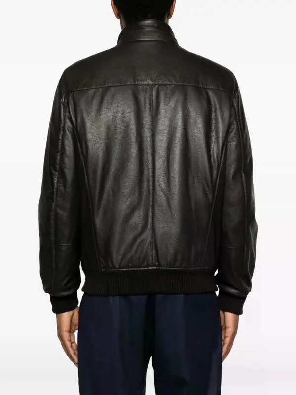 MANDELLI Ribbed-trim Leather Jacket