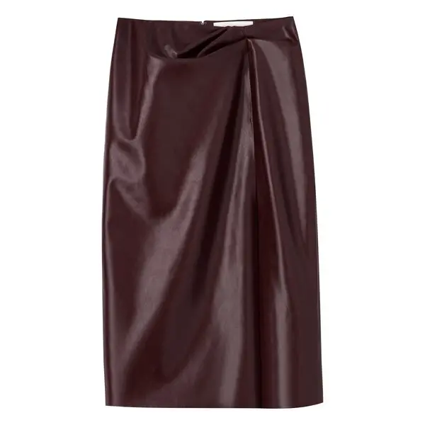 BELSIZE25 Sculpted Draped Faux Leather Skirt In Burgundy