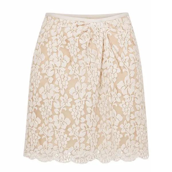 BELSIZE25 Neutrals/ Ivory Embroidered Lace Mini Skirt - White