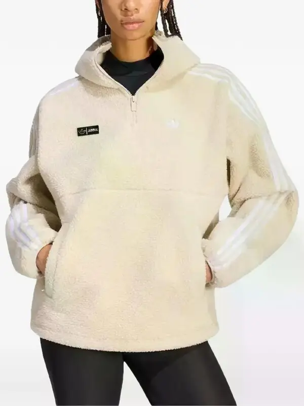 Adidas X Jennie Adiluna Season 2 Fleece-texture Logo-patch Hoodie - Neutrals