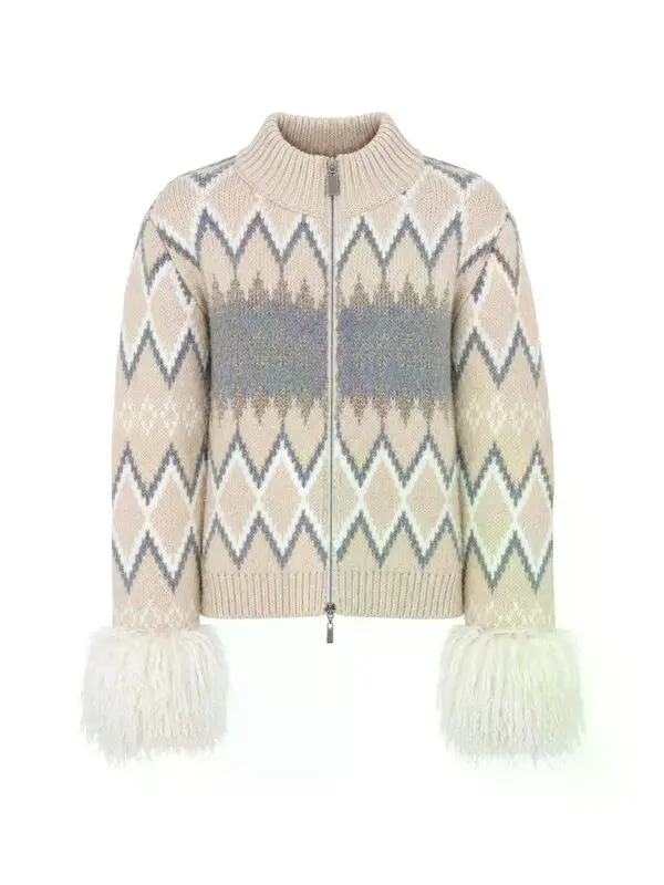 Pho Firenze Jacquard-knit Faux-fur Cardigan - Neutrals